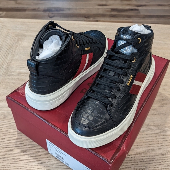 Bally | Shoes | Mens Bally Myles Croc Embossed Leather Hightop Sneakers Blackred | Poshmark